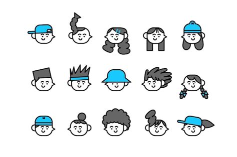 젊은 사람들 얼굴 아바타 세트 손으로 그린 캐릭터 일러스트 프리미엄 벡터