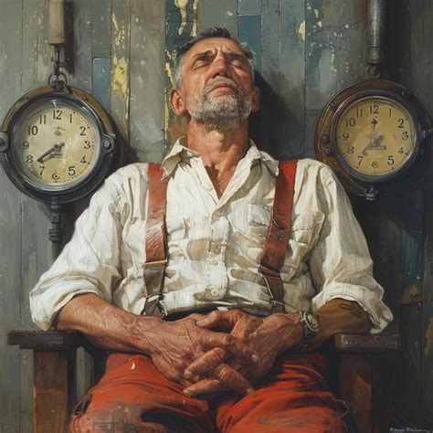 Premium Photo A Painting Of A Man Sitting In A Chair With A Clock In