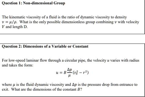 Question 1non Dimensional Group The Kinematic Viscosity Of A Fluid Is
