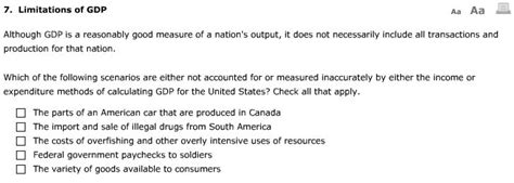 Solved 7 Limitations Of GDP Although GDP Is A Reasonably Chegg