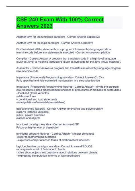 Cse 240 Exam With 100 Correct Answers 2023 Cse 240 Stuvia Us