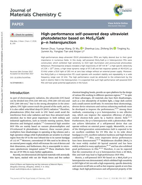 Pdf High Performance Self Powered Deep Ultraviolet Photodetector