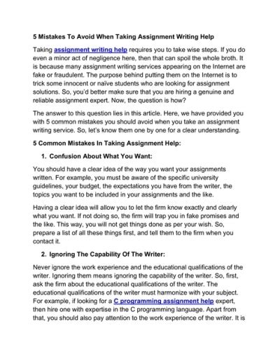 5 Mistakes To Avoid When Taking Assignment Writing Help Artical Converted