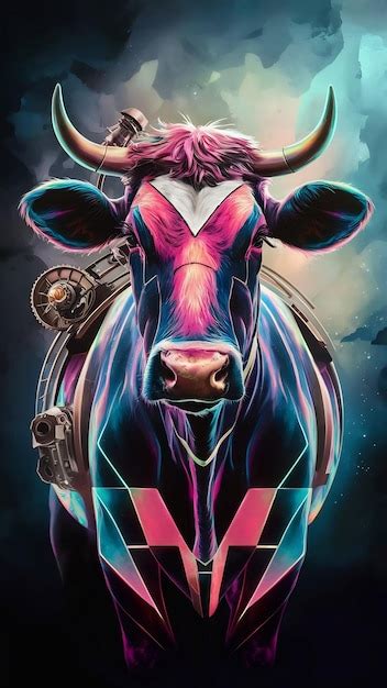 Digital Art Cow Illustration Premium Ai Generated Image