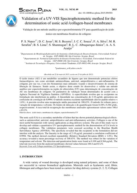 Pdf Validation Of A Uv Vis Spectrophotometric Method For The Determination Of Usnic Acid