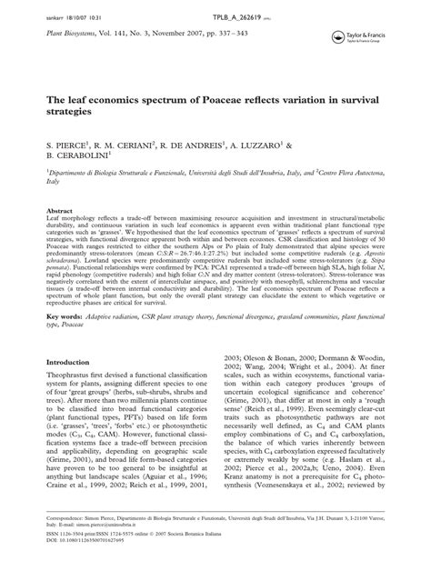 Pdf The Leaf Economics Spectrum Of Poaceae Reflects Variation In Survival Strategies