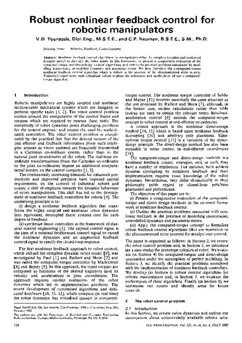 Pdf Robust Nonlinear Feedback Control For Robotic Manipulators