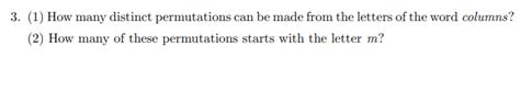 solved 3 1 how many distinct permutations can be made