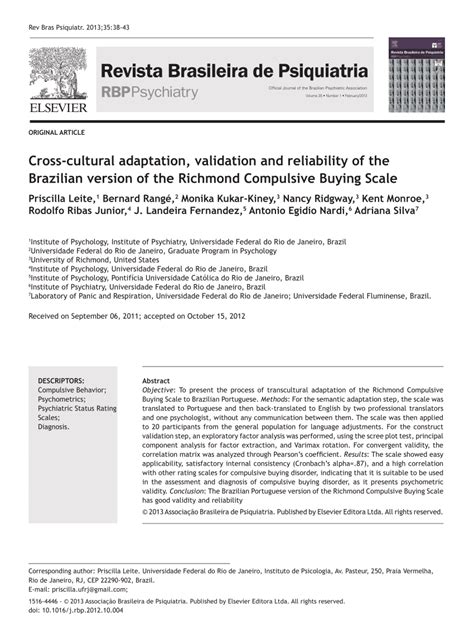 Pdf Cross Cultural Adaptation Validation And Reliability Of The Brazilian Version Of The