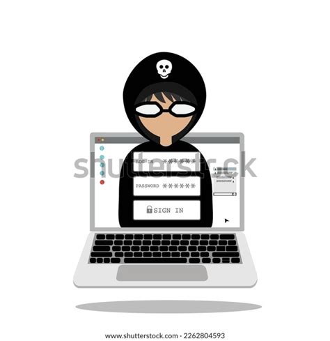 Cybercriminal Hacker Laptop Stealing Personal Data Stock Vector