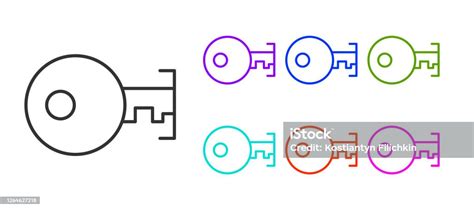 흰색 배경에 격리된 검은색 선 키 아이콘입니다 다채로운 아이콘을 설정합니다 벡터 일러스트레이션 개념에 대한 스톡 벡터 아트 및