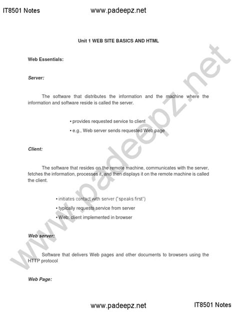 It8501 Notes Pdf World Wide Web Internet And Web