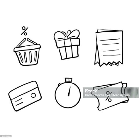 손으로 그린 로열티 카드 인센티브 프로그램 벡터 아이콘 세트 구매 보너스 포인트를 적립 할인 쿠폰 제한된 기간 캐시 백 구속 선물 식료품 바구니doodle 벡터 소매 소비자