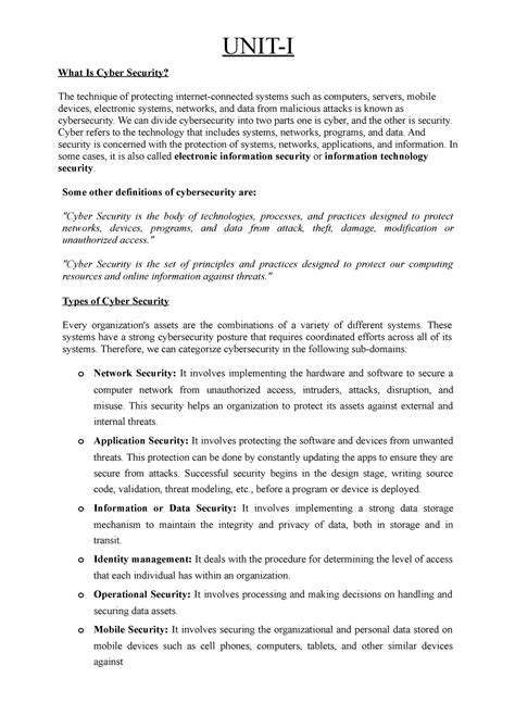 Cs Unit I Null Unit I What Is Cyber Security The Technique Of Protecting Internet Connected