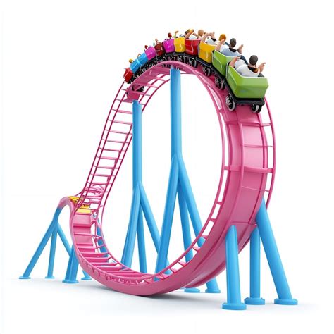 a pink rollercoaster with people riding through a loop premium ai