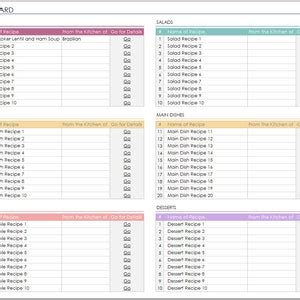 Recipe Creator Excel Template Editable Recipe Binder Digital Download Etsy