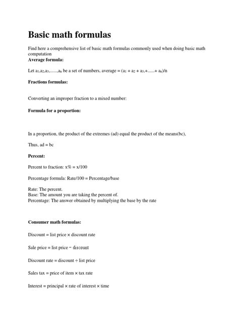 Basic Math Formulas Pdf