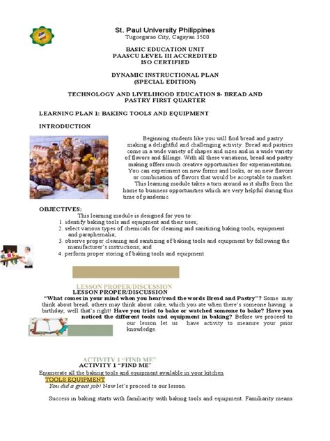 Tle 8 Module 1 Pdf Cookware And Bakeware Sheet Pan