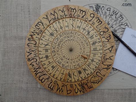 Cypher Wheel Cipher Disk Wood With Theban Ogham Enochian