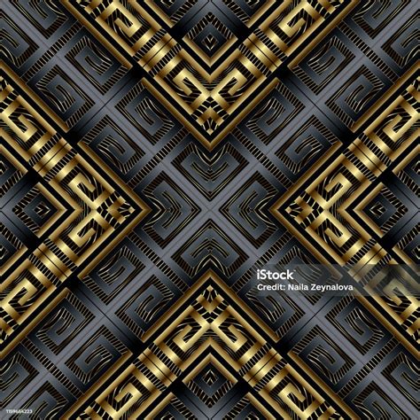 표면 3d 기하학적 그리스어 벡터 원활한 패턴입니다 럭셔리 화려한 현대 배경 기하학적 인 금 색 반복 배경입니다 아름 다운 그리스 어 키 사행 장식품입니다 3d 배경 화면