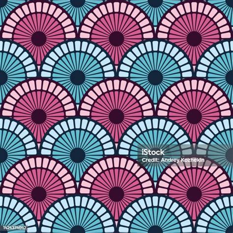 Seamless Japanese Vintage Vector Pattern Repeating Striped Circles Round Ornaments Stock
