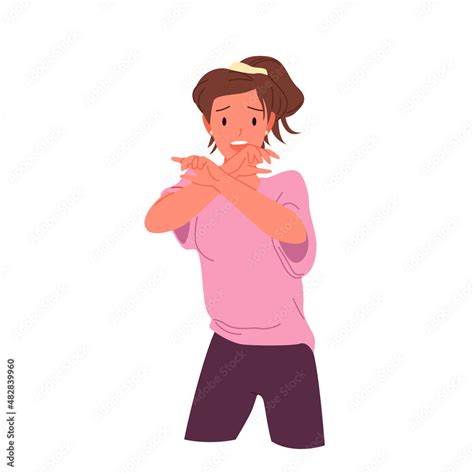 Cartoon Adult Brunette Afraid Girl With Frightened Expression And Pose