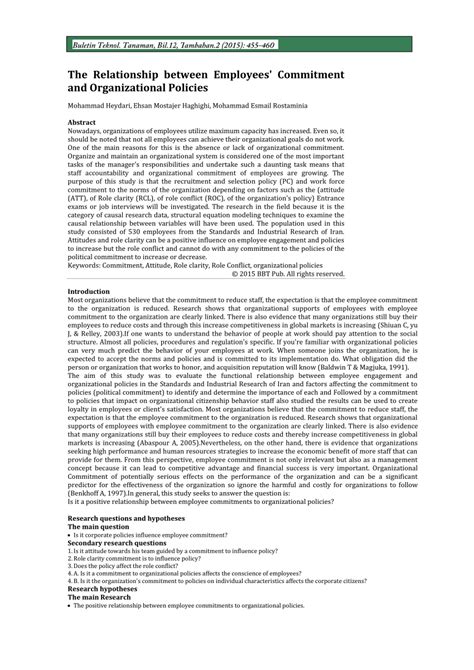 Pdf The Relationship Between Employees Commitment And Organizational Policies