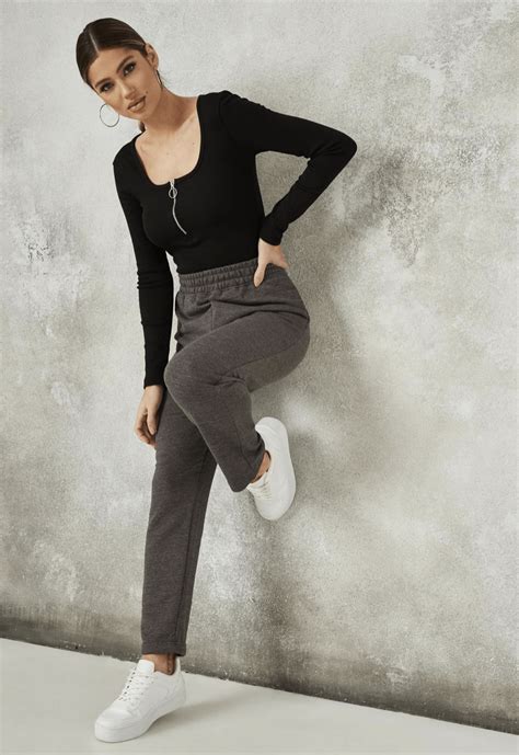 Black Zip Front Scoop Neck Ribbed Bodysuit La Chic Pick