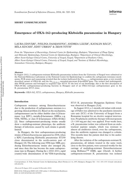 Pdf Emergence Of Oxa 162 Producing Klebsiella Pneumoniae In Hungary