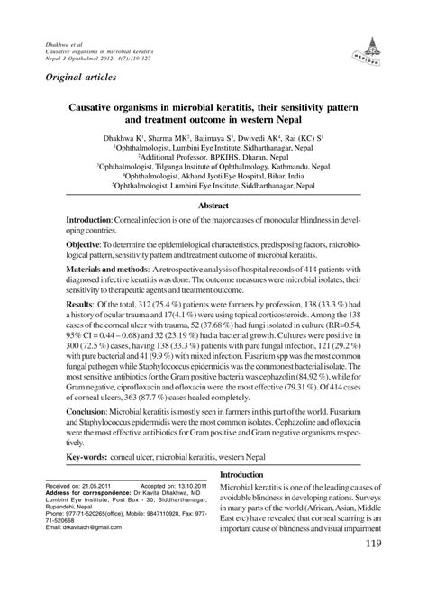 Pdf Causative Organisms In Microbial Keratitis Their Sensitivity