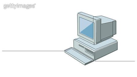 Retro Personal Computer Continuous One Line Drawing With Colours Vintage Cpu With Analog