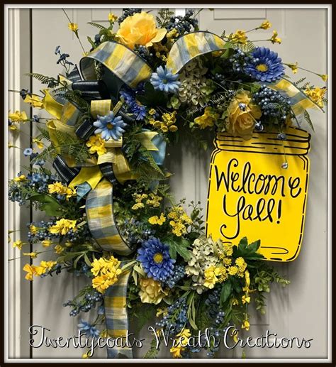 Yellow And Blue Floral With Mason Jar Welcome Y All By Twentycoats