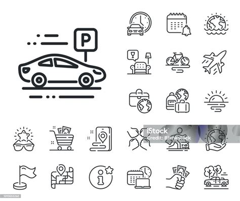 주차 라인 아이콘입니다 공원 장소 표지판 호텔 서비스 비행기 제트기 여행 지도 및 수하물 찾는 곳 벡터 고급에 대한 스톡 벡터 아트 및 기타 이미지 Istock