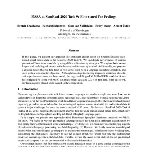 fissa at semeval 2020 task 9 fine tuned for feelings acl anthology