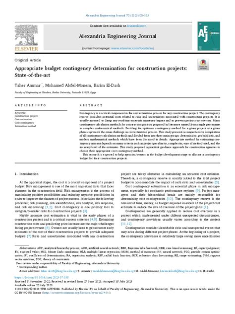 Appropriate Budget Contingency Determination For Construction Projects
