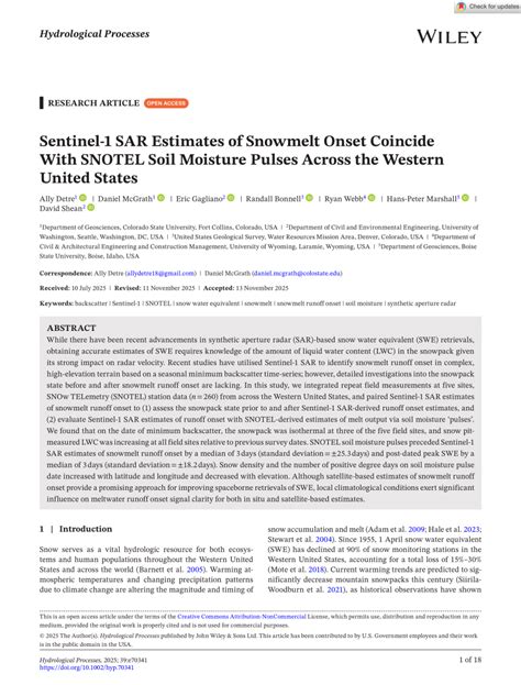 Pdf Sentinel‐1 Sar Estimates Of Snowmelt Onset Coincide With Snotel