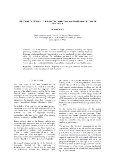 pdf speech processing applied to the condition monitoring of rotating