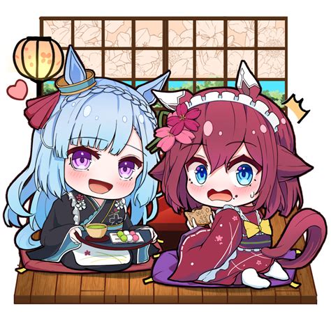 Safebooru 2girls Alternate Costume Blue Hair Blush Braid Chibi