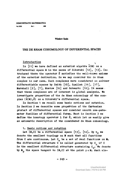 Pdf The De Rham Cohomology Of Differential Spaces
