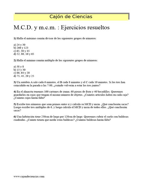 ejercicios mmcd y mcm pdf aritmética matemáticas discretas
