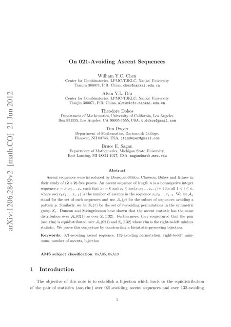 Pdf On 021 Avoiding Ascent Sequences