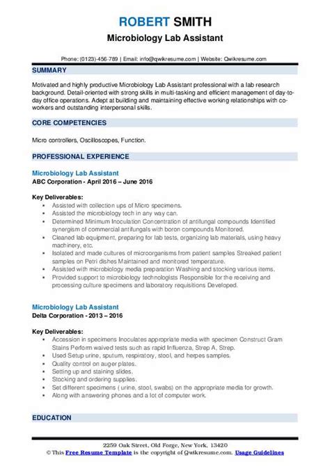 10 Microbiology Lab Assistant Resume Samples And Templates For 2025