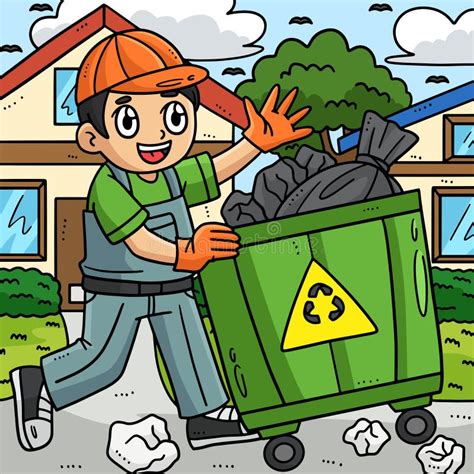 Labor Day Garbage Man Collecting Bin Colored Stock Vector