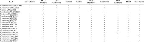 Sugar Fermentation Profiles Of The Tested Lab Strains Obtained By Api