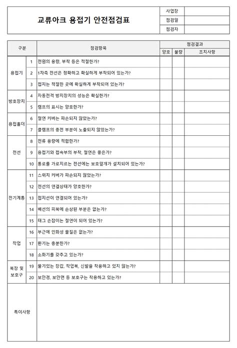 교류아크용접기 점검표