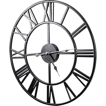 Lafocuse Reloj De Pared Con Espejo Grande Negro Metal 57 Cm Silenciosos