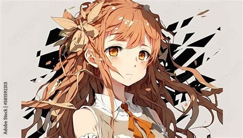 A Beautiful Brown Haired Anime Girl With Black Splashes In The