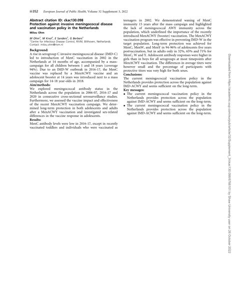 Pdf Protection Against Invasive Meningococcal Disease And Vaccination Policy In The Netherlands