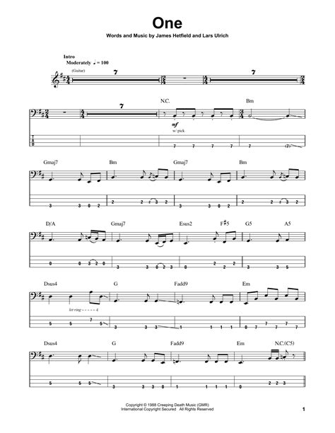 One By Metallica Bass Tab Guitar Instructor