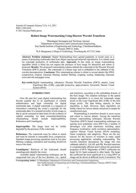 Pdf Robust Image Watermarking Using Discrete Wavelet Transform